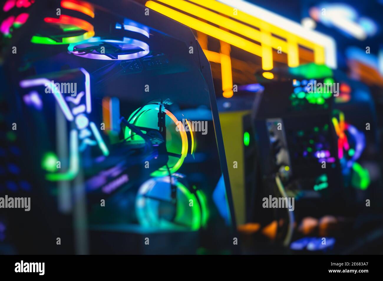 View of Gaming PC with rgb led lights, powerful high end personal ...