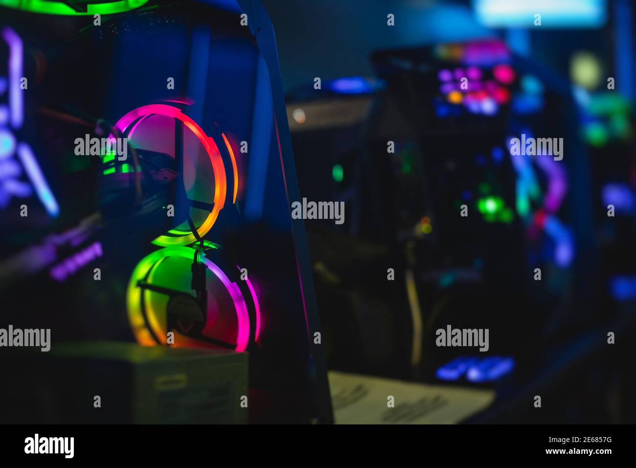 View of Gaming PC with rgb led lights, powerful high end personal ...