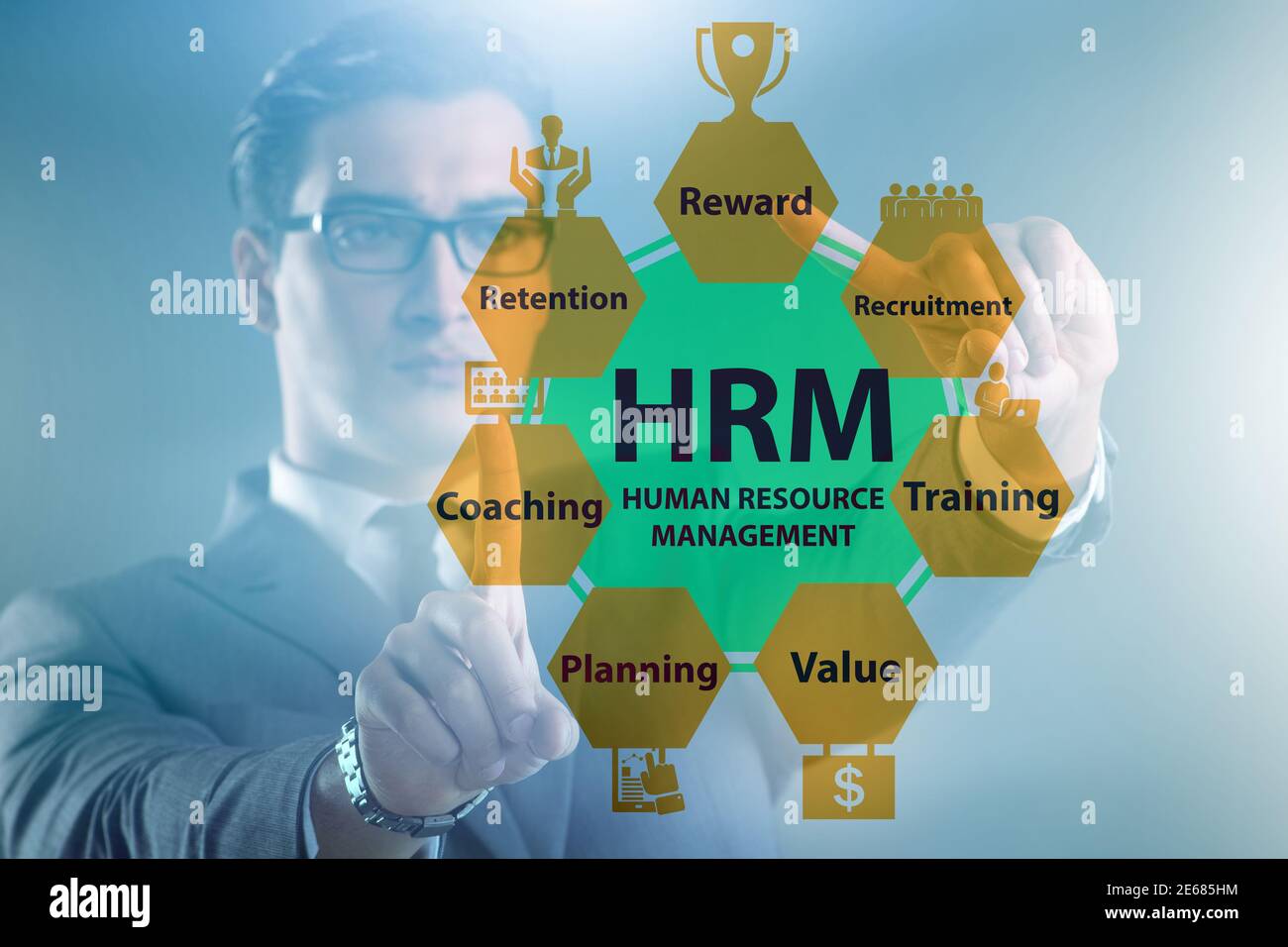 HRM - Human resource management concept with the businessman Stock ...