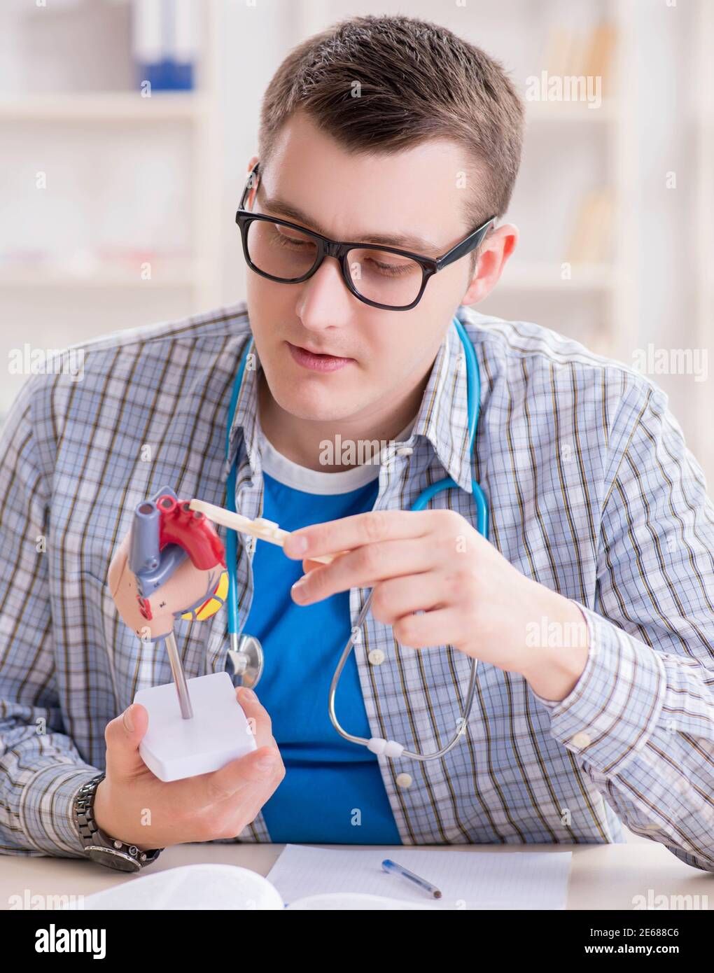 The medical student studying heart in classroom during lecture Stock ...