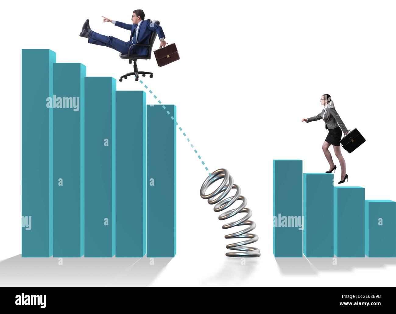 The business people jumping over bar charts Stock Photo - Alamy