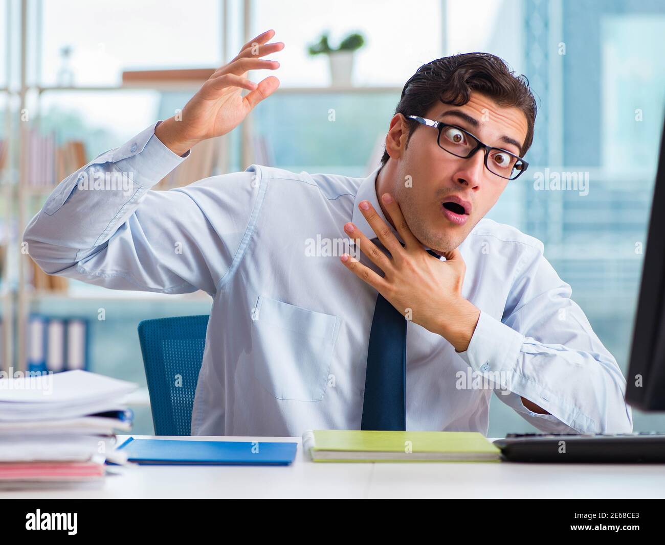 The businessman suffering from excessive armpit sweating Stock Photo ...