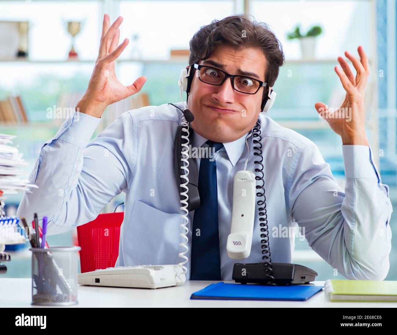 The unhappy angry call center worker frustrated with workload Stock ...