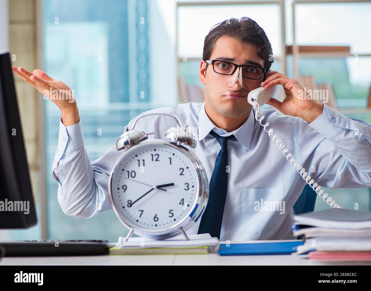 The businessman suffering from excessive armpit sweating Stock Photo ...
