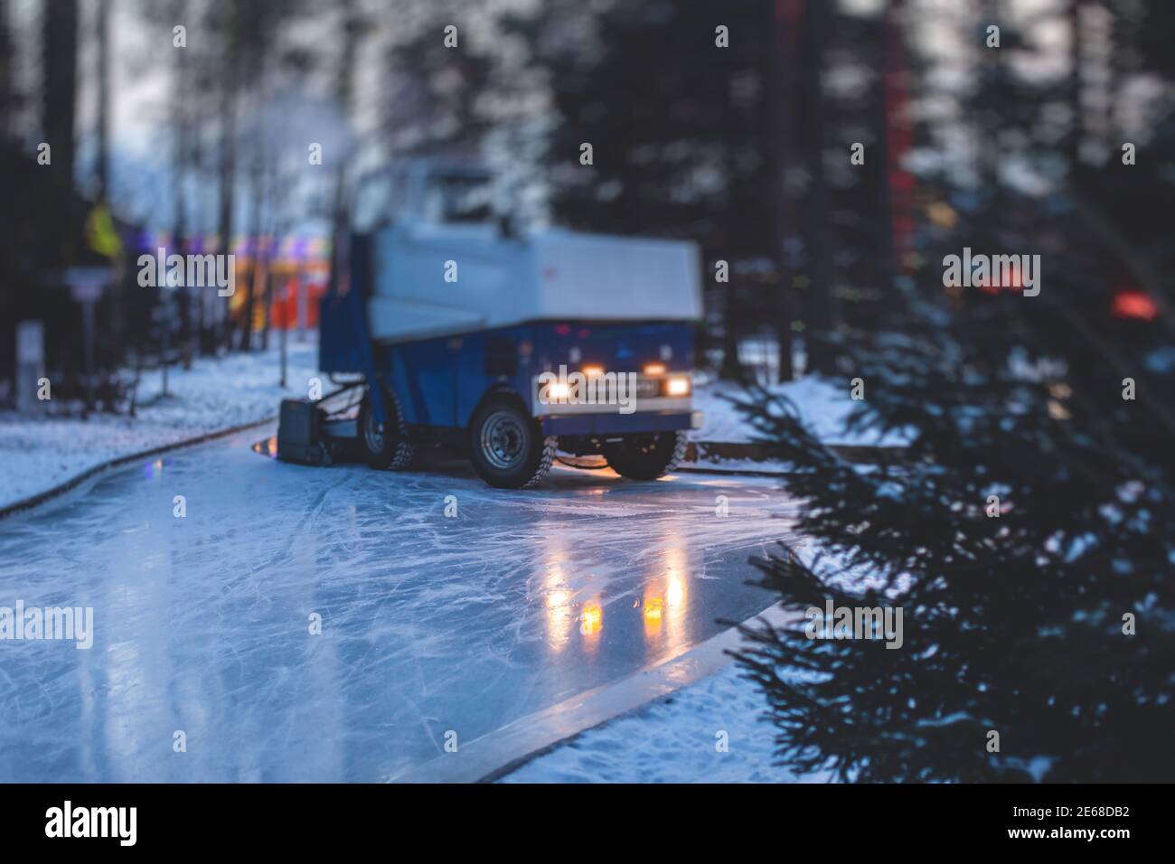 An ice resurfacing machine, ice resurfacer on a ice rink, resurfacing ...