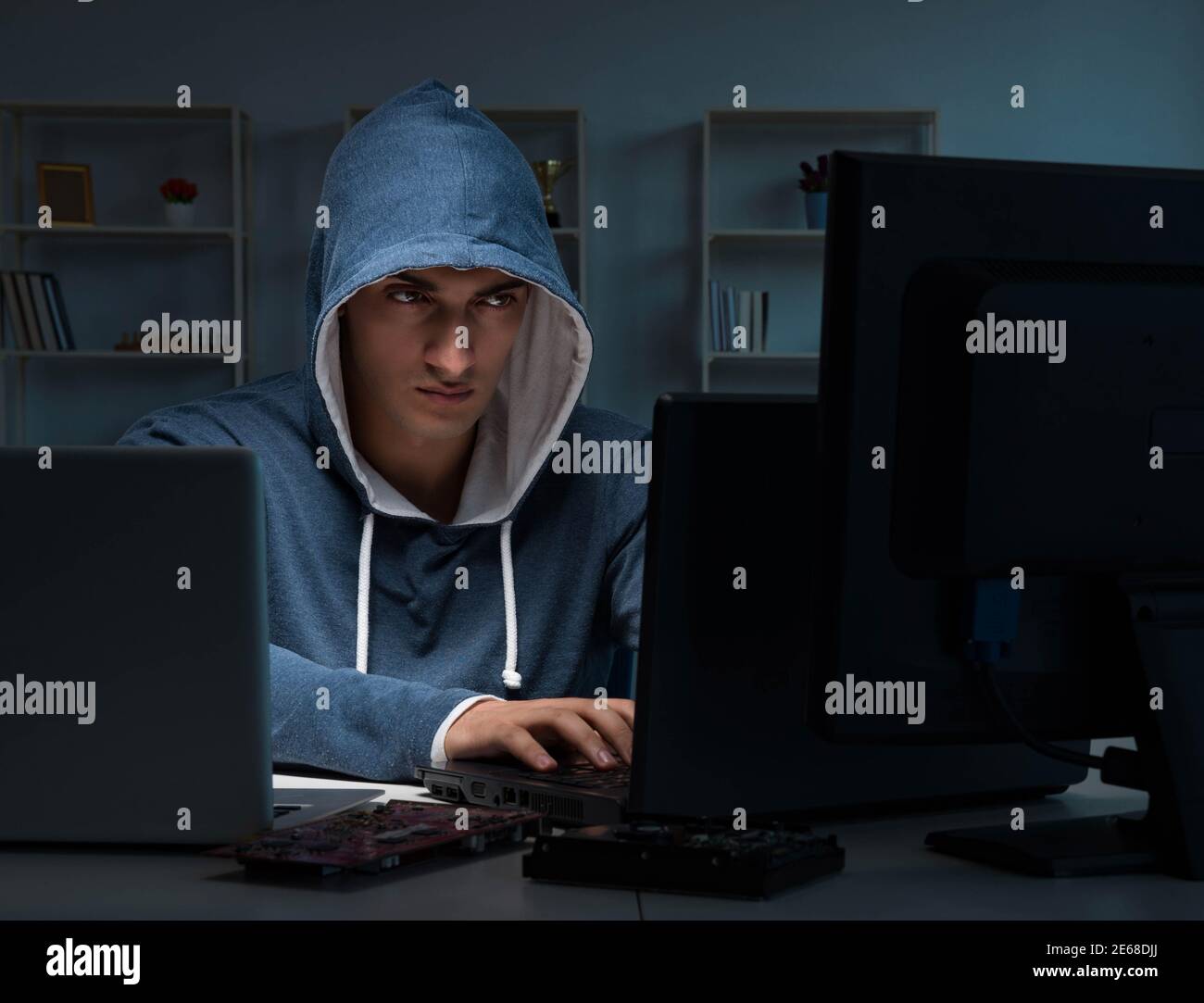 The hacker hacking computer at night Stock Photo - Alamy