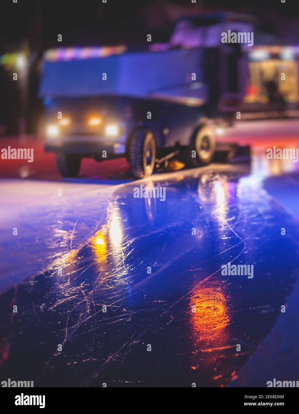 An ice resurfacing machine, ice resurfacer on a ice rink, resurfacing ...