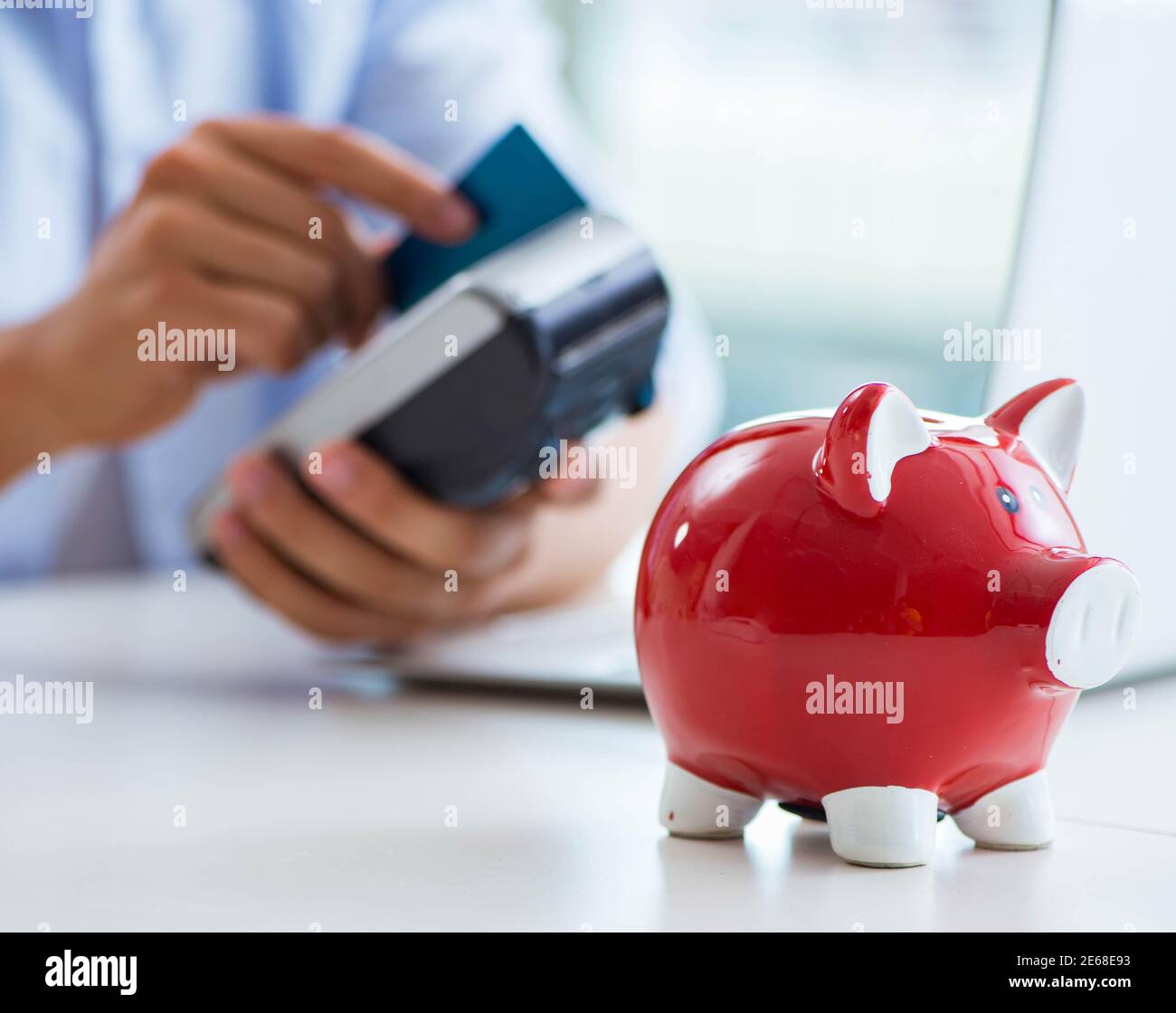 The man processing credit card transaction with pos terminal Stock ...