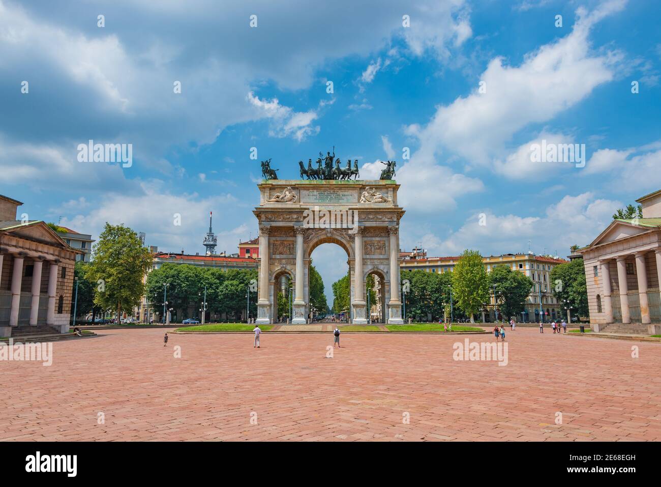 Panoramic view over Triumphal Arch called Arch of Peace (Porta Sempione ...