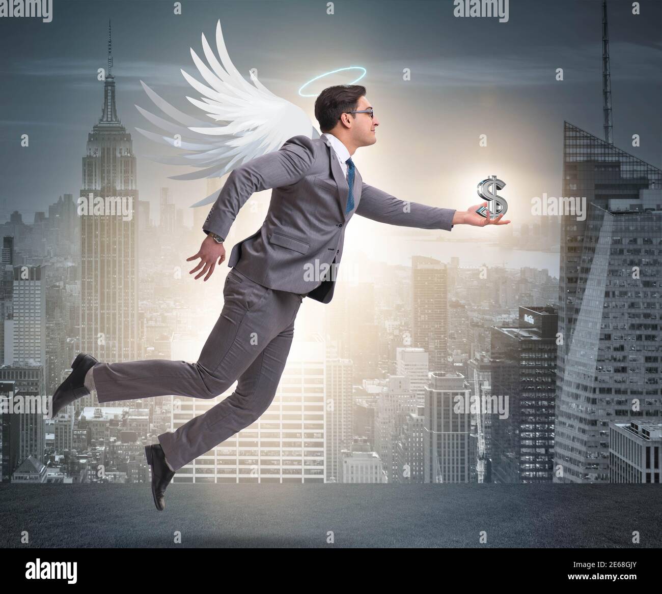 The angel investor concept with businessman with wings Stock Photo - Alamy