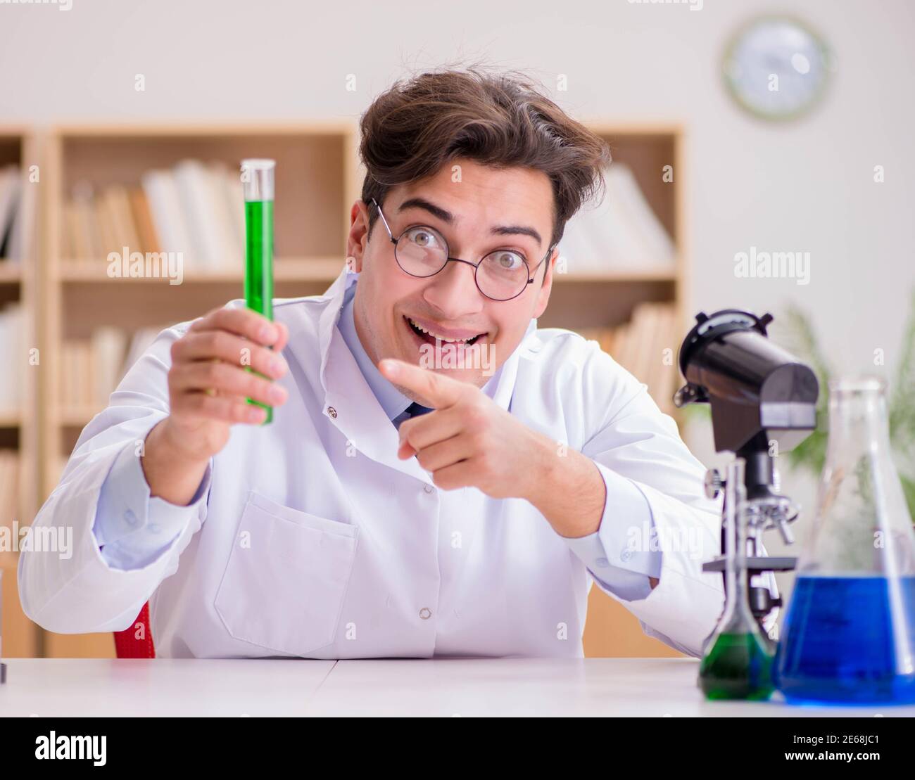 The mad crazy scientist doctor doing experiments in a laboratory Stock ...