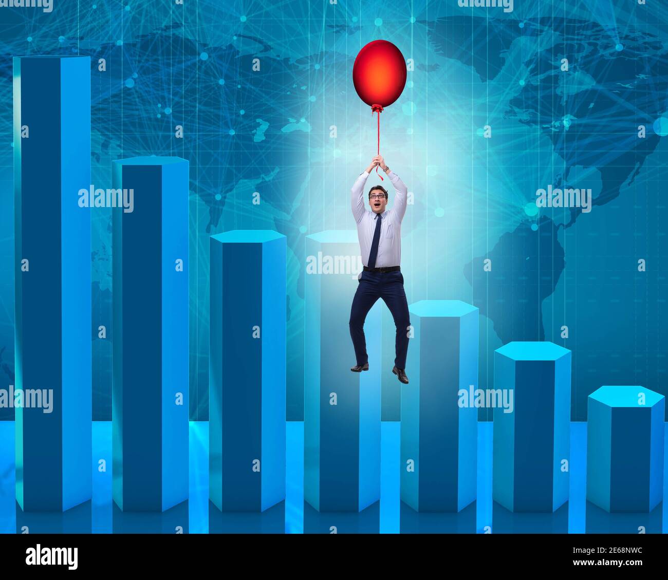The businessman flying on hot balloon over graph Stock Photo - Alamy