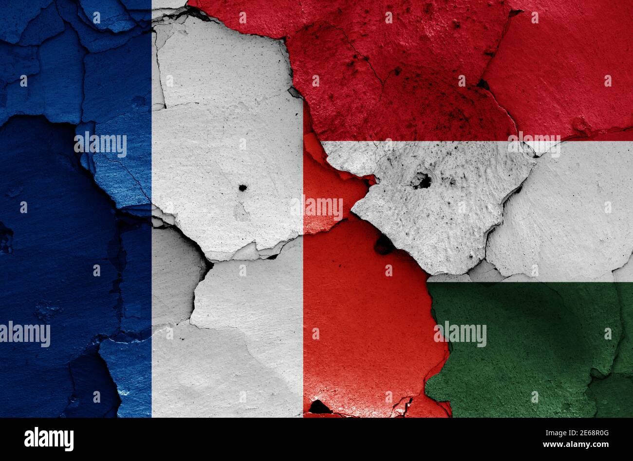 flags of France and Hungary painted on cracked wall Stock Photo - Alamy