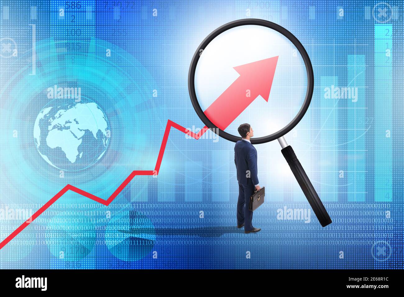 Concept of the economic growth with chart and magnifying glass Stock ...