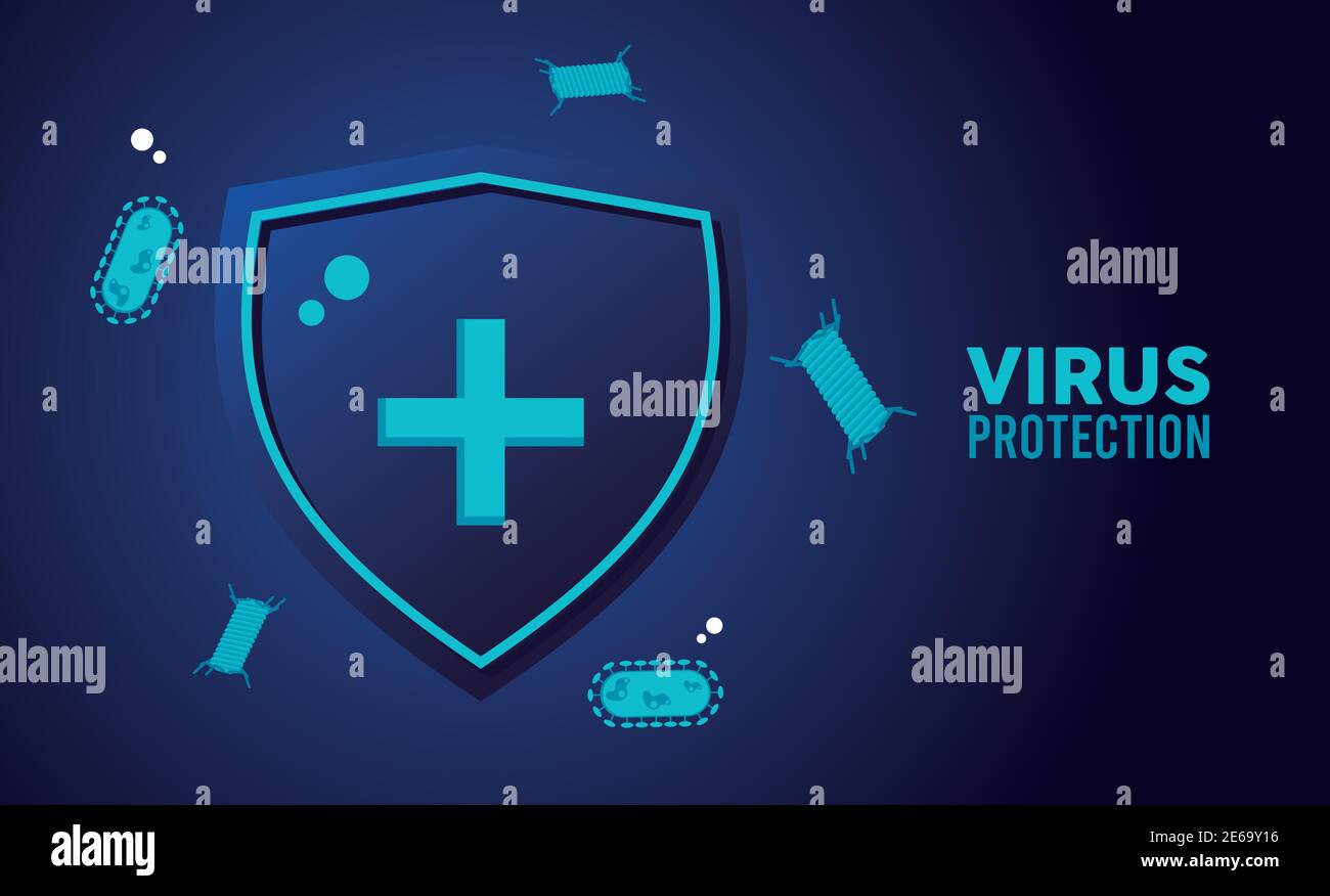 virus protection shield with bacteriums particles color blue vector ...