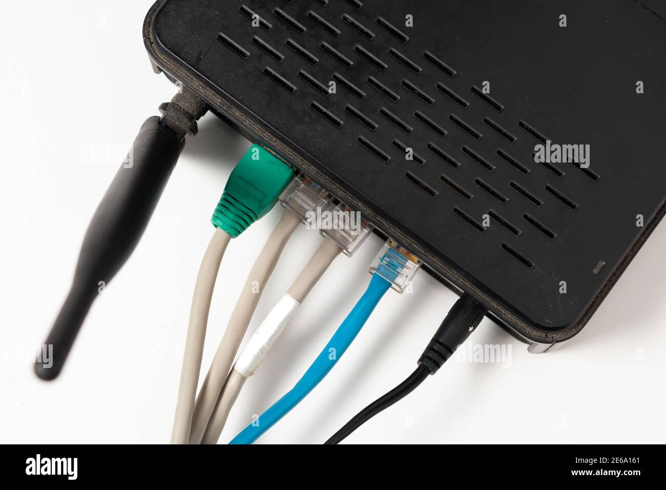 Network cable connects to wireless router, router, internet, global ...