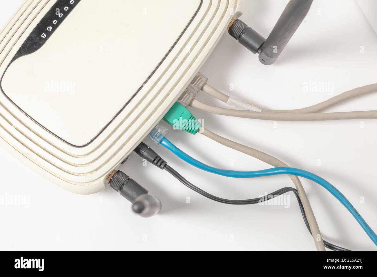 Network cable connects to wireless router, router, internet, global ...