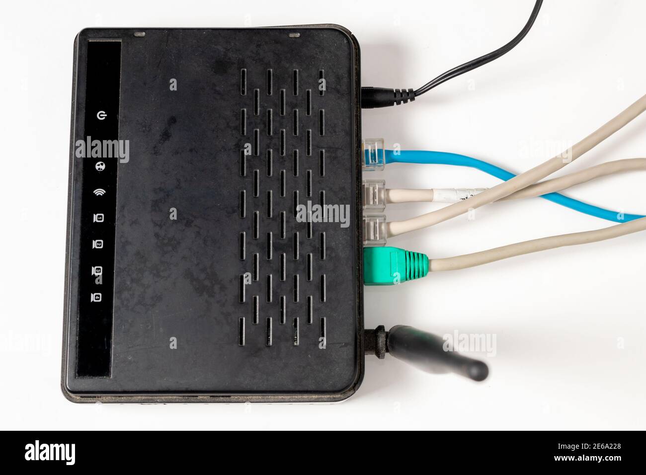 Network cable connects to wireless router, router, internet, global ...