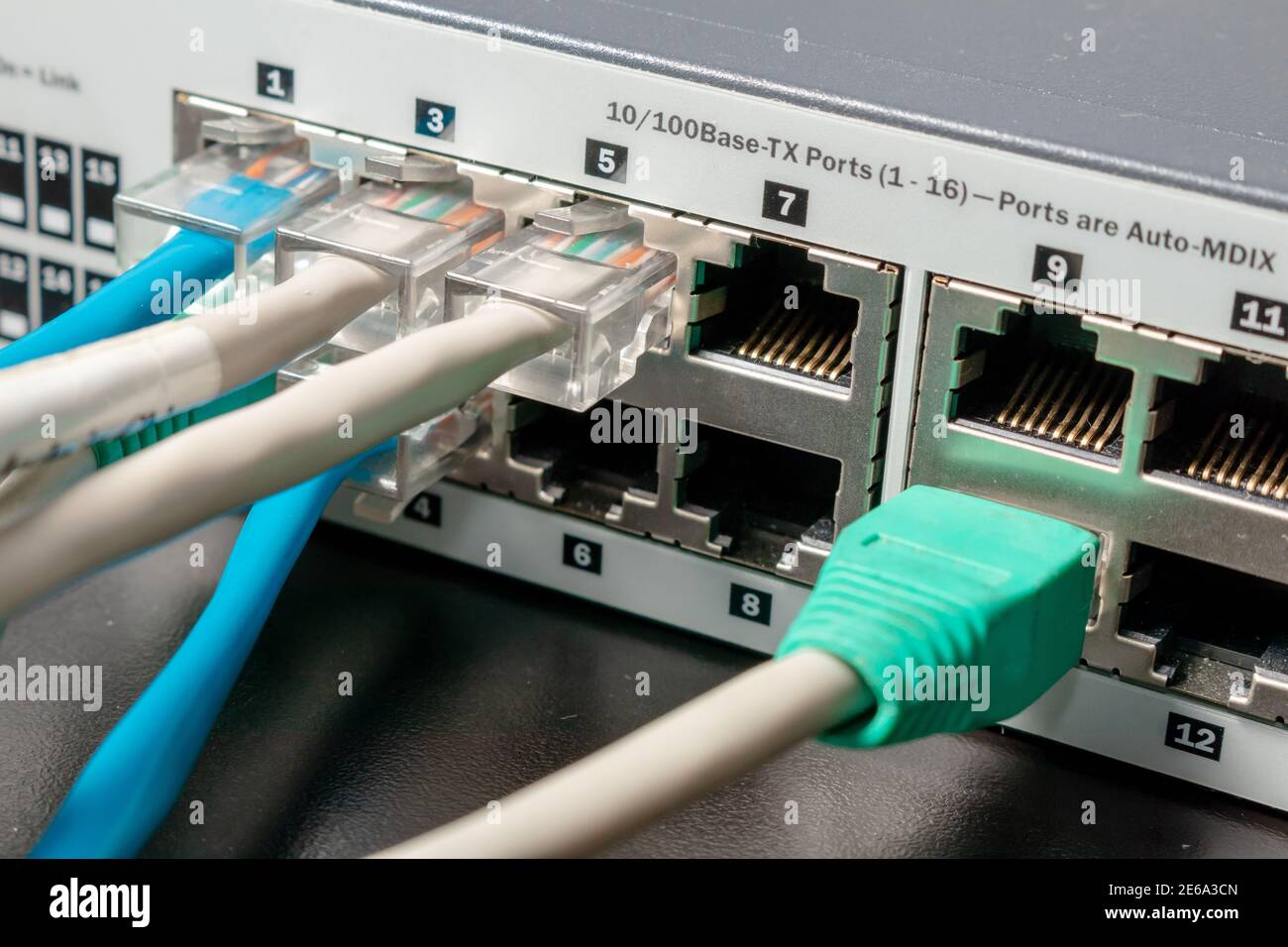 Network switch and UTP ethernet cables. Concept Telcomunication ...