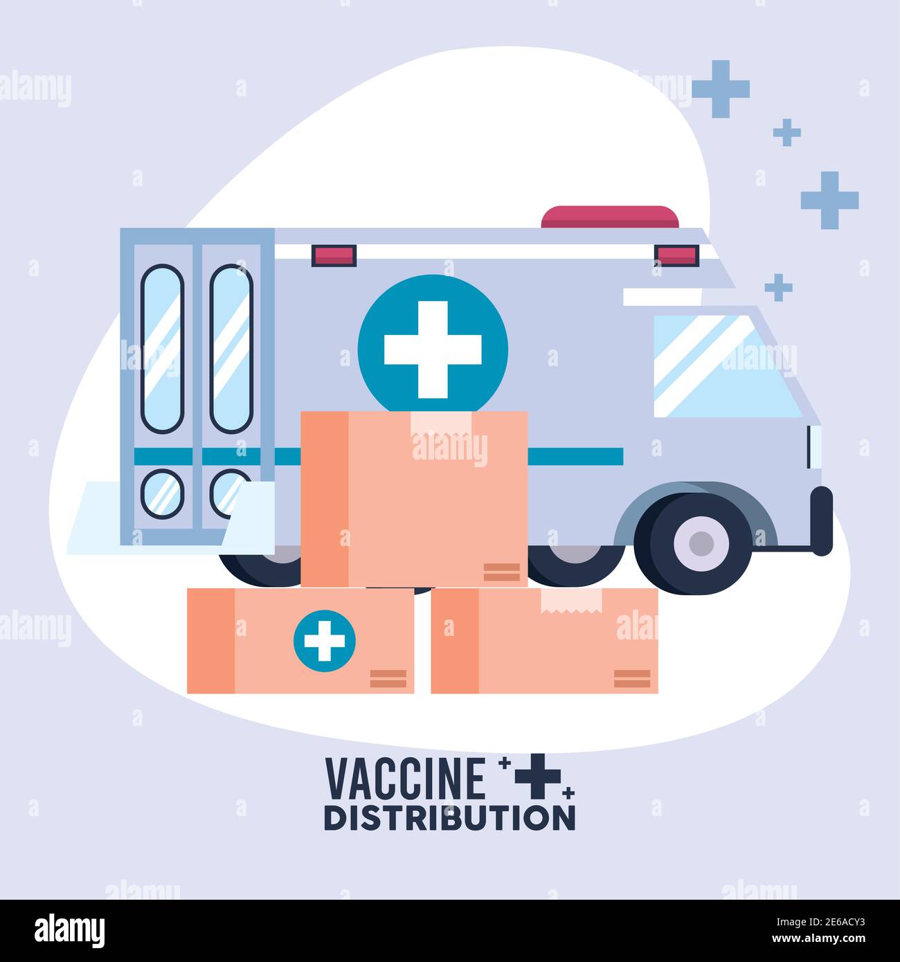 vaccine distribution logistics theme with boxes and ambulance vector ...