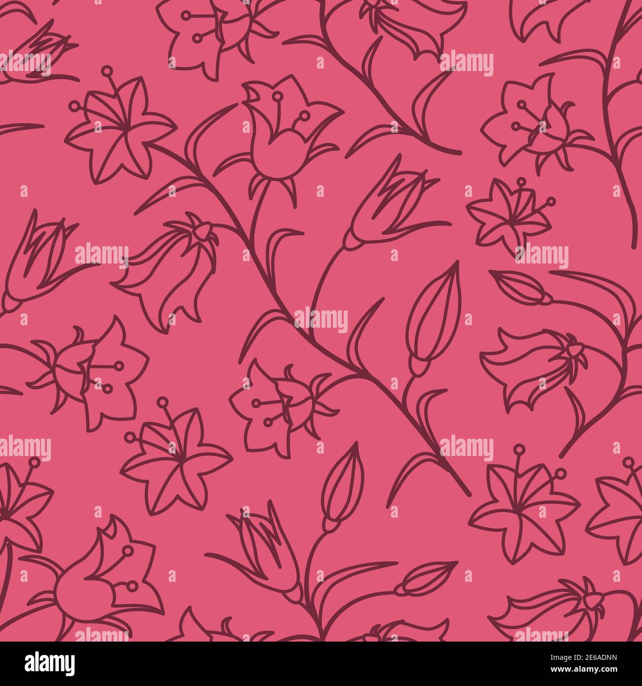 A seamless pattern with the colors of bells. Dark maroon contour on a ...