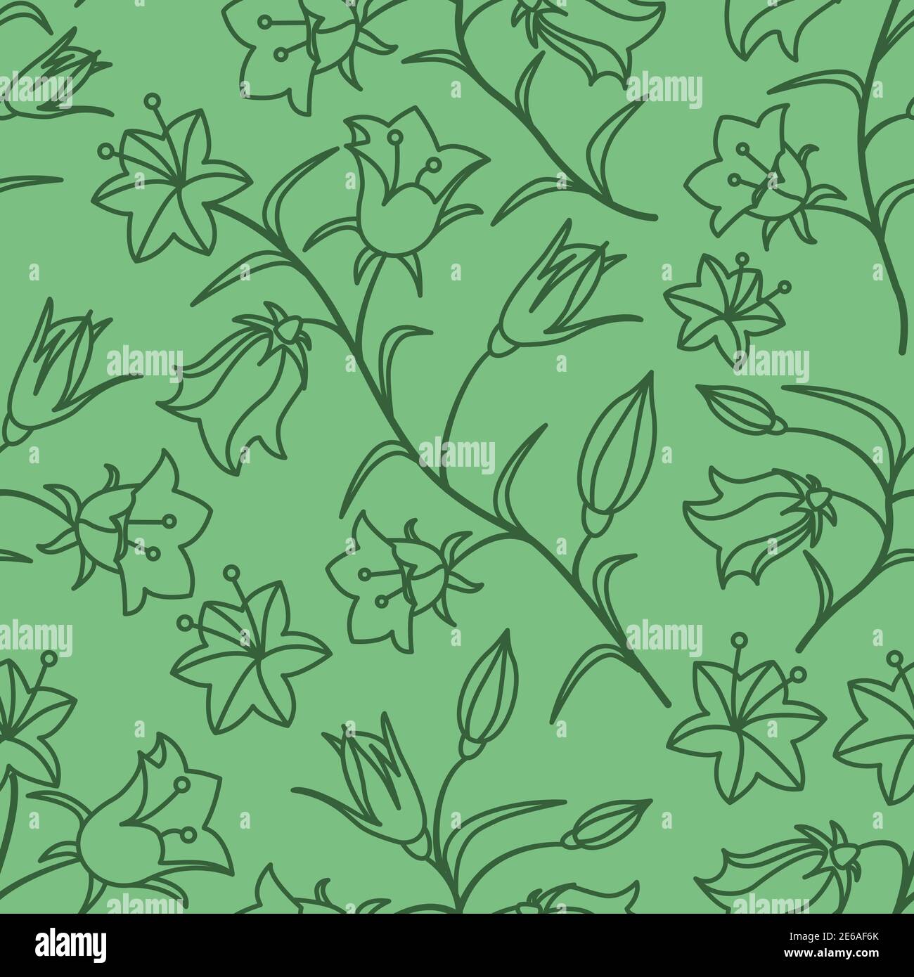A seamless pattern with the colors of bells. Dark green contour on an ...