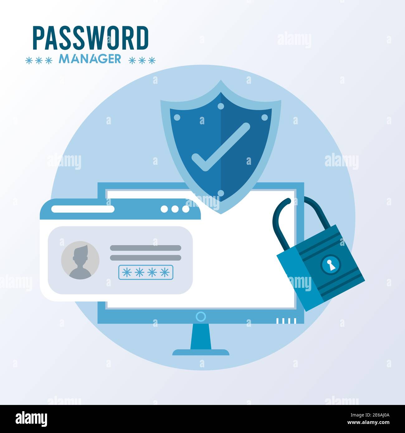 password manager theme with check symbol in shield and desktop vector ...