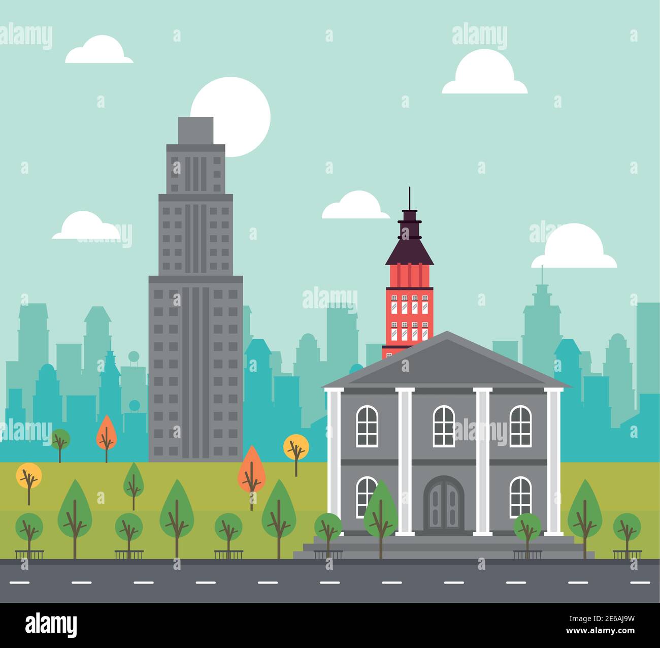 city life megalopolis cityscape scene with governmental building and ...