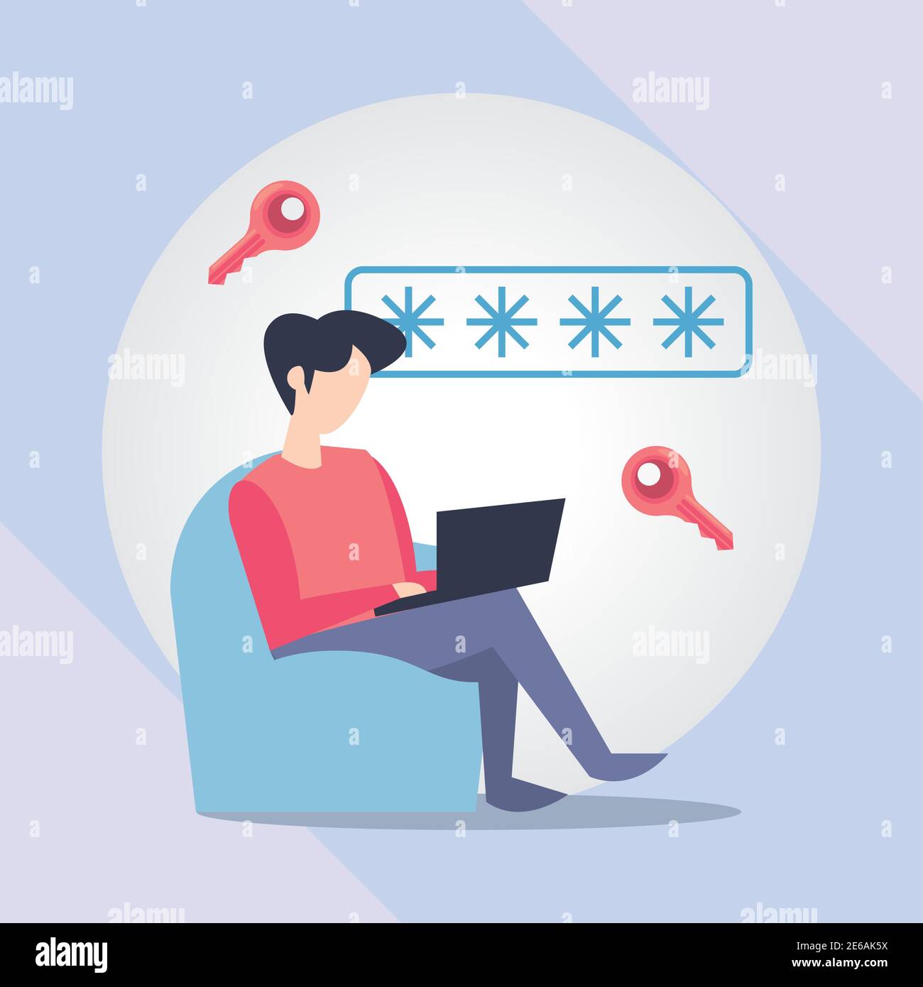 password manager theme with man using laptop and cypher vector ...