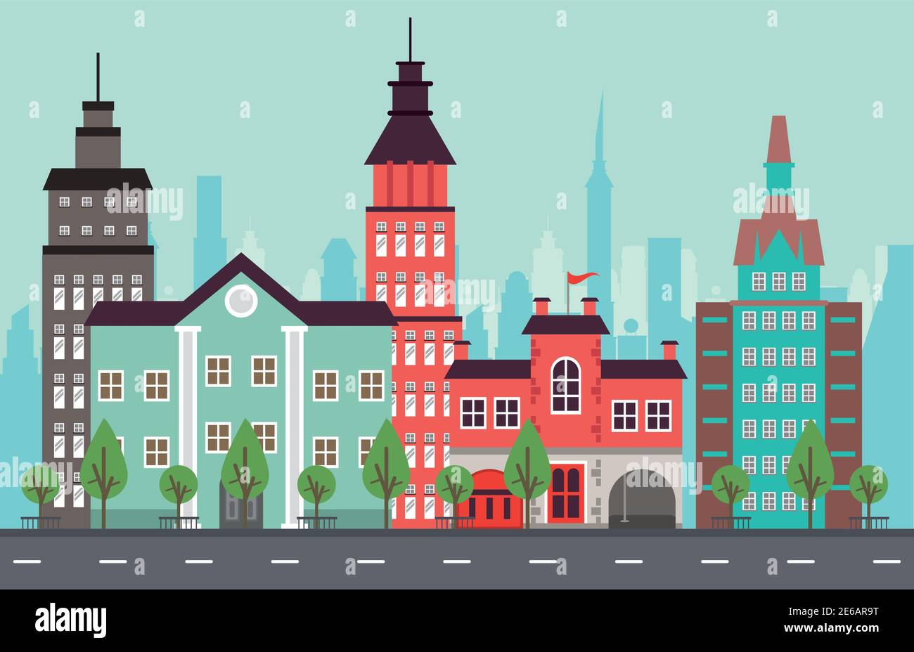 city life megalopolis cityscape scene with skyscrapers and road vector ...