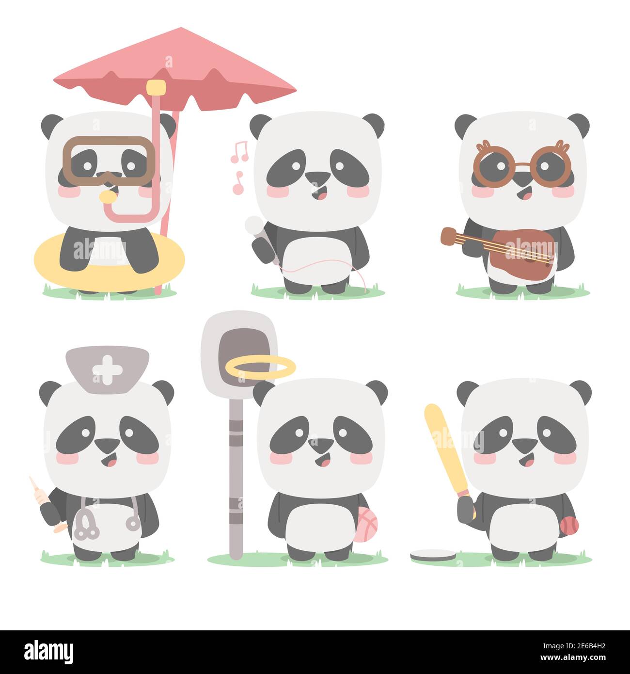 panda character set collection mascot cute animal snorkeling singer ...