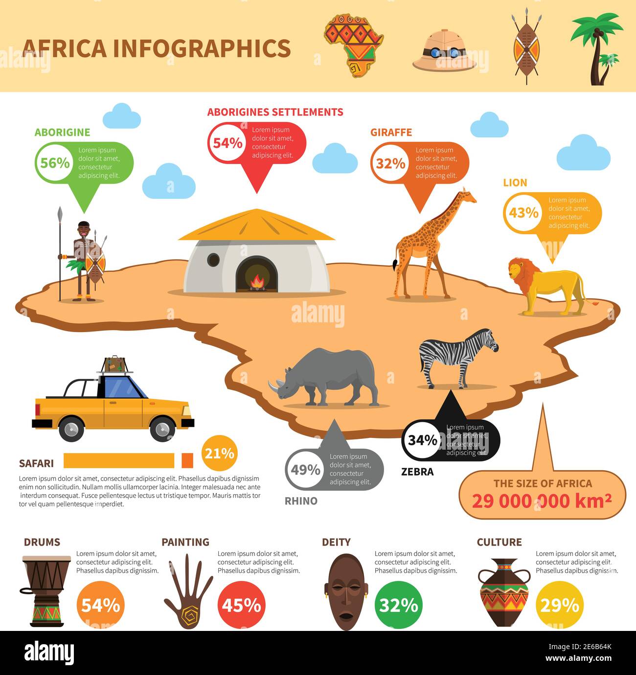 Africa infographics set with continent map and safari animals vector ...