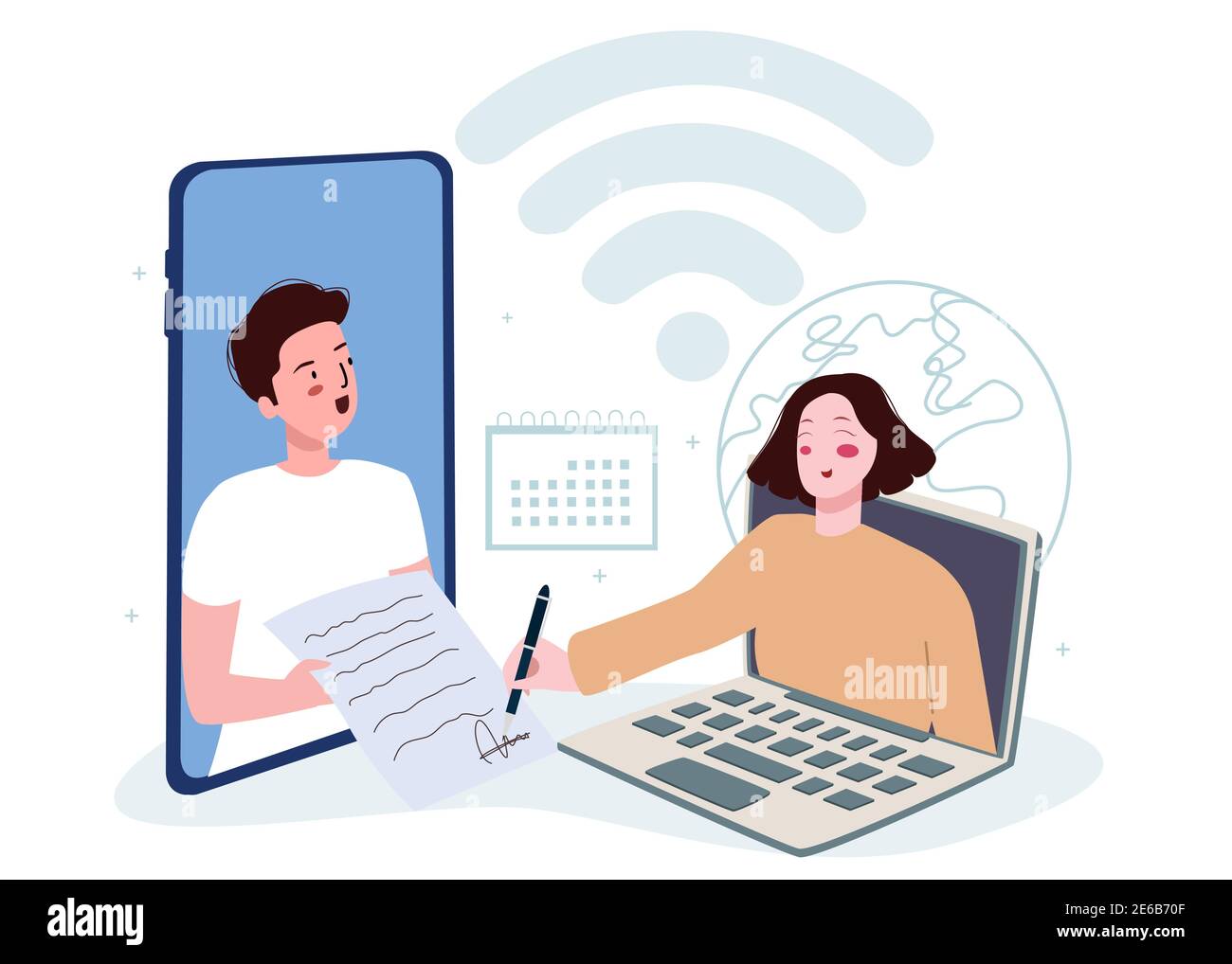 digital sign concept man on smartphone screen ask signature document ...