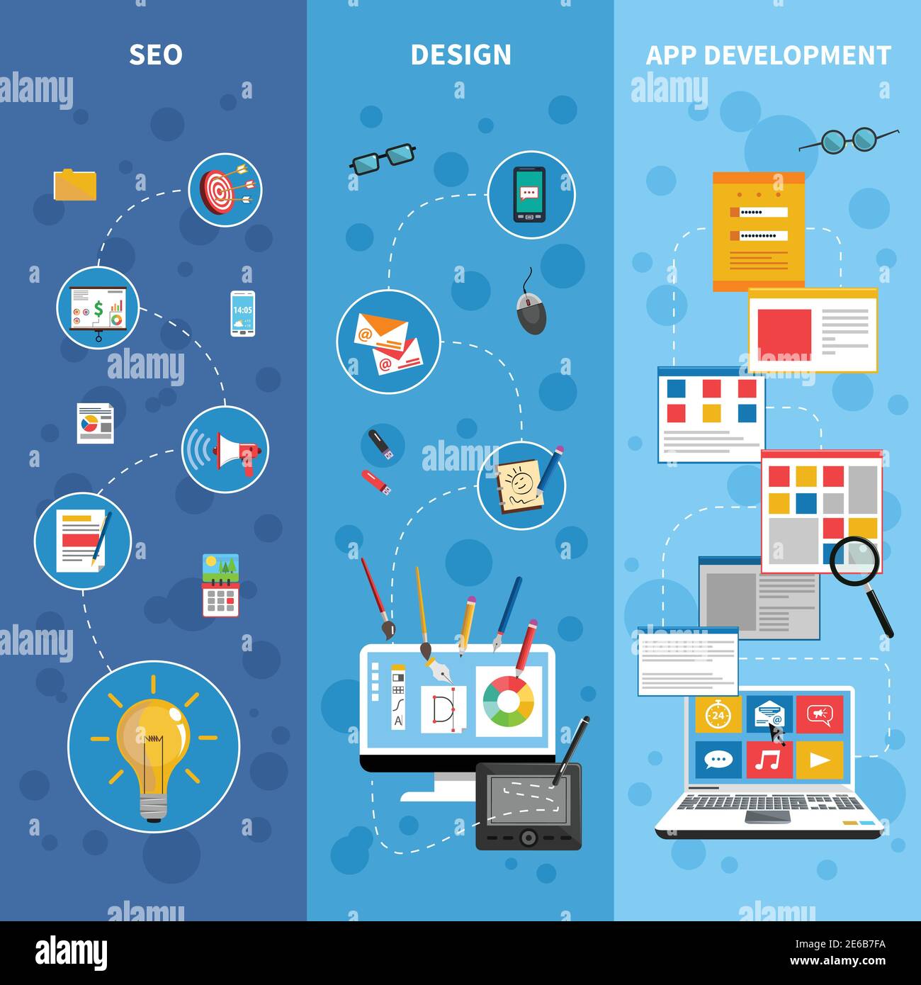 Programming vertical banners set with design and app development ...
