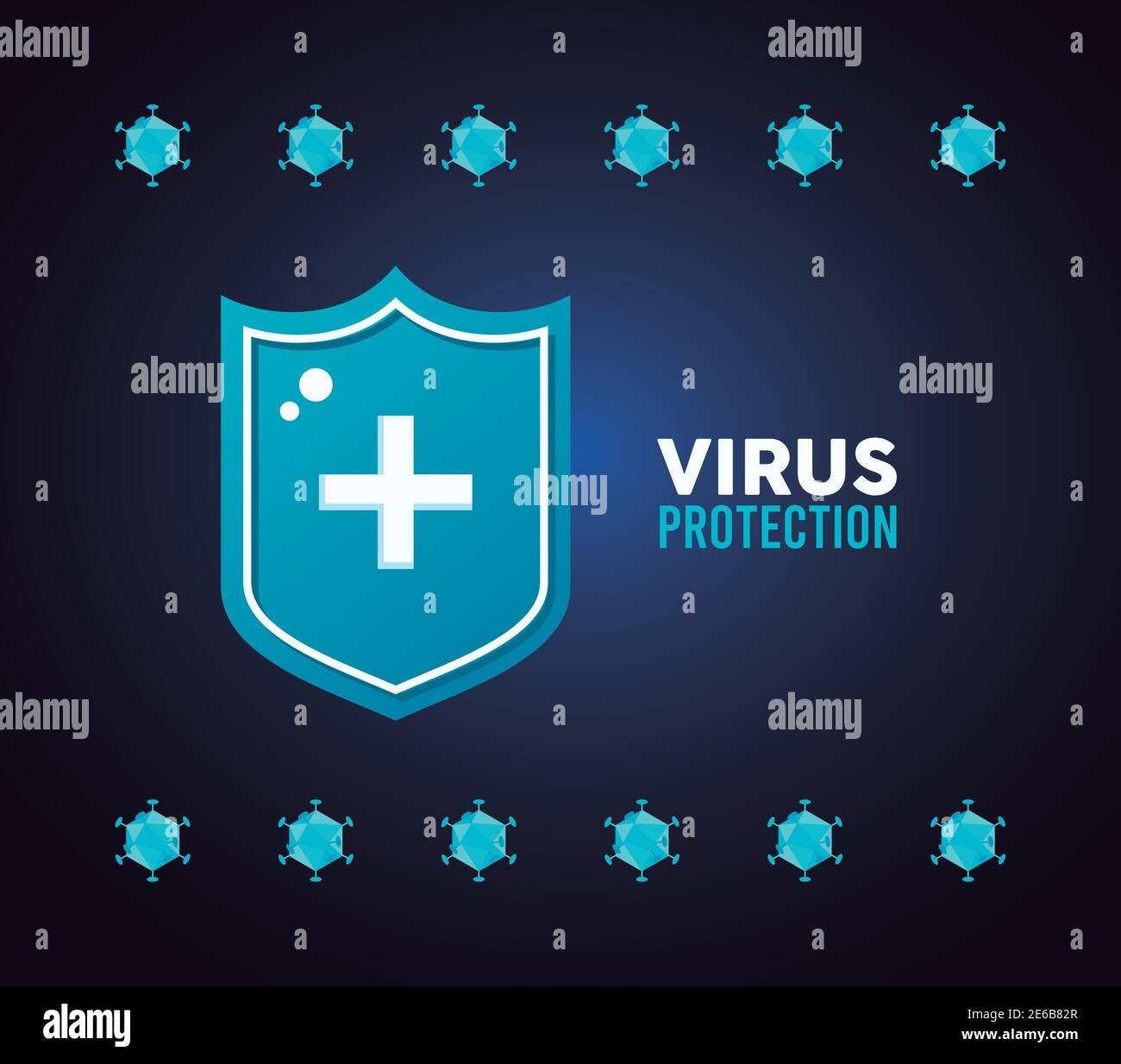 virus protection shield with particles color blue and cross vector ...