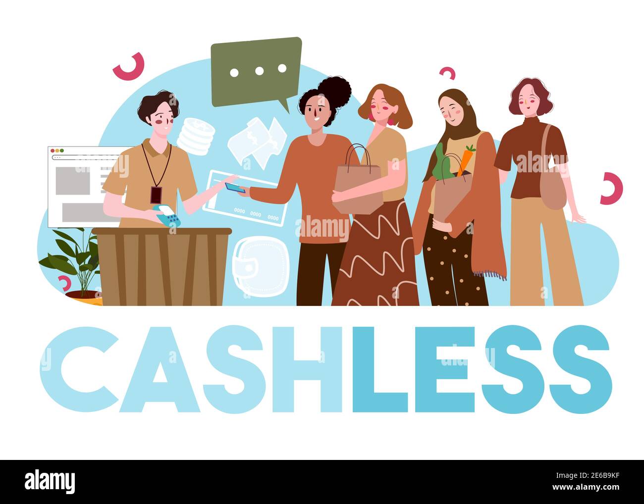 cashless payment concept women hold shopping bag pay use app smartphone ...