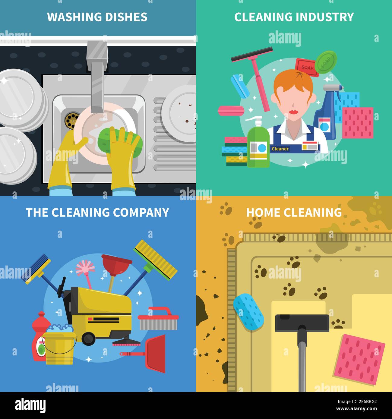 Cleaning concept icons set with home cleaning and cleaning industry ...