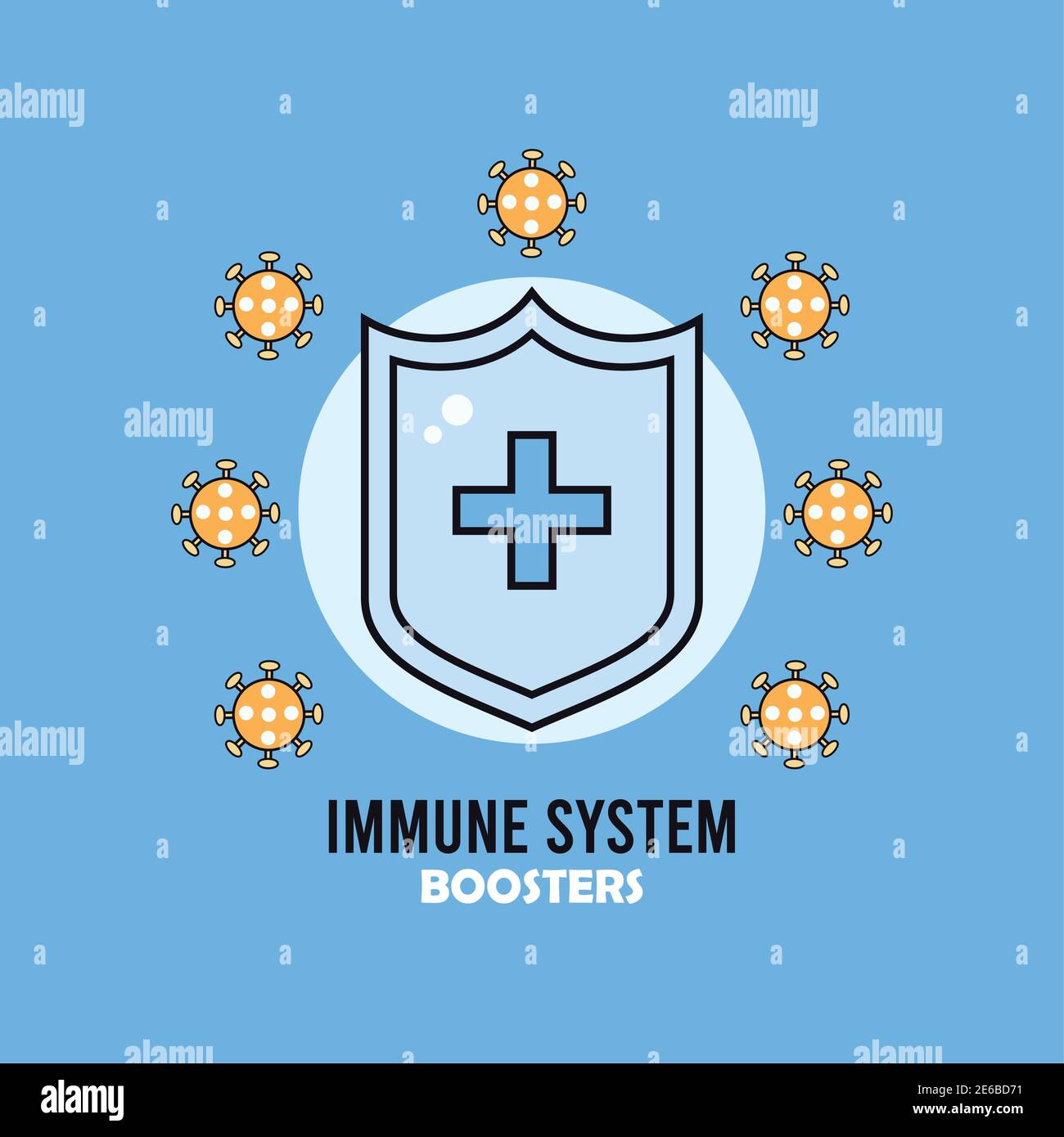 inmune system booster shield with covid19 particles and lettering ...
