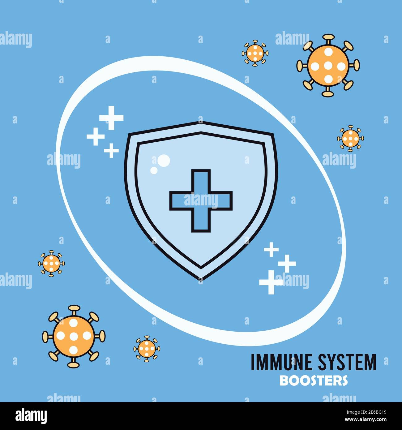 inmune system booster shield with lettering and covid19 particles ...