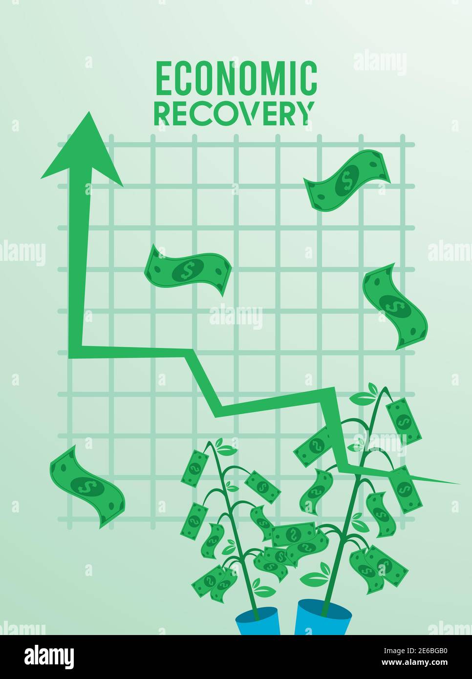 economic recovery statistics arrow with bills plants vector ...