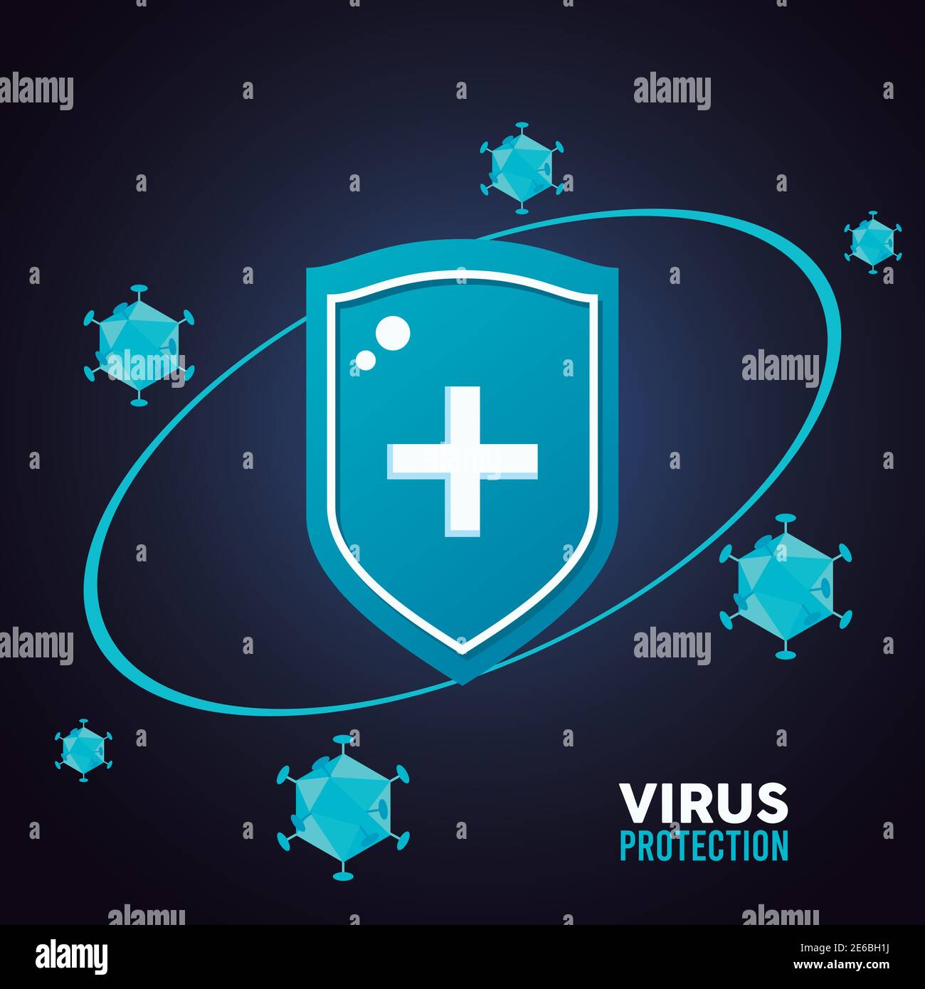virus protection poster with shield and particles color blue vector ...
