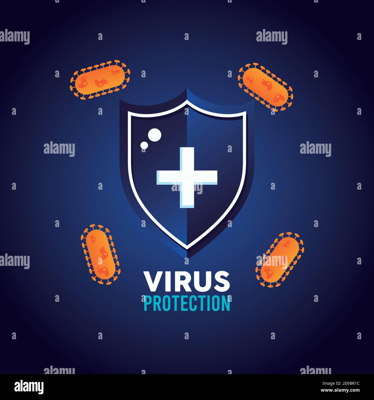 virus protection shield with bacteriums particles color orange vector ...