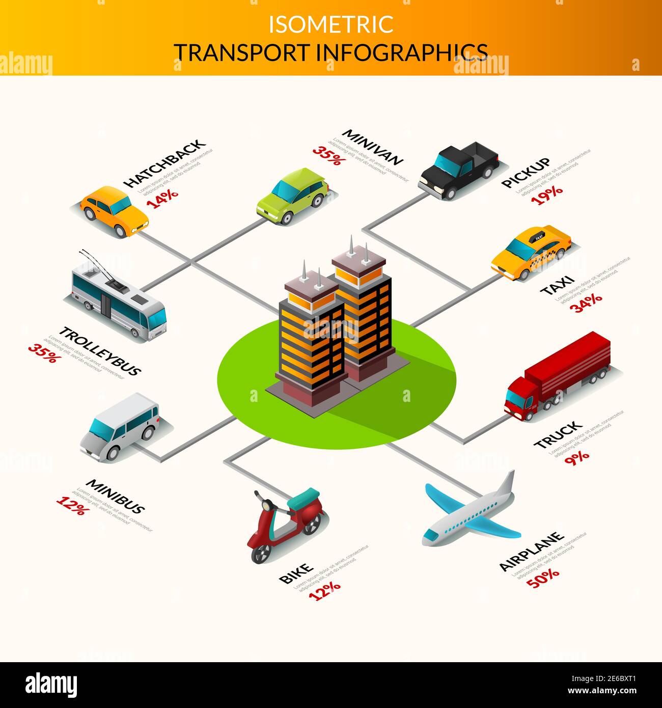 Isometric transport infographics with cars trucks and public transport ...