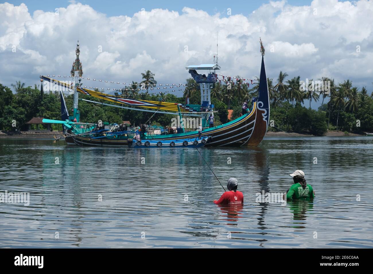 Indonesia Bali Negara - Pantai Pengambengan - Angler and Wooden fishing ...