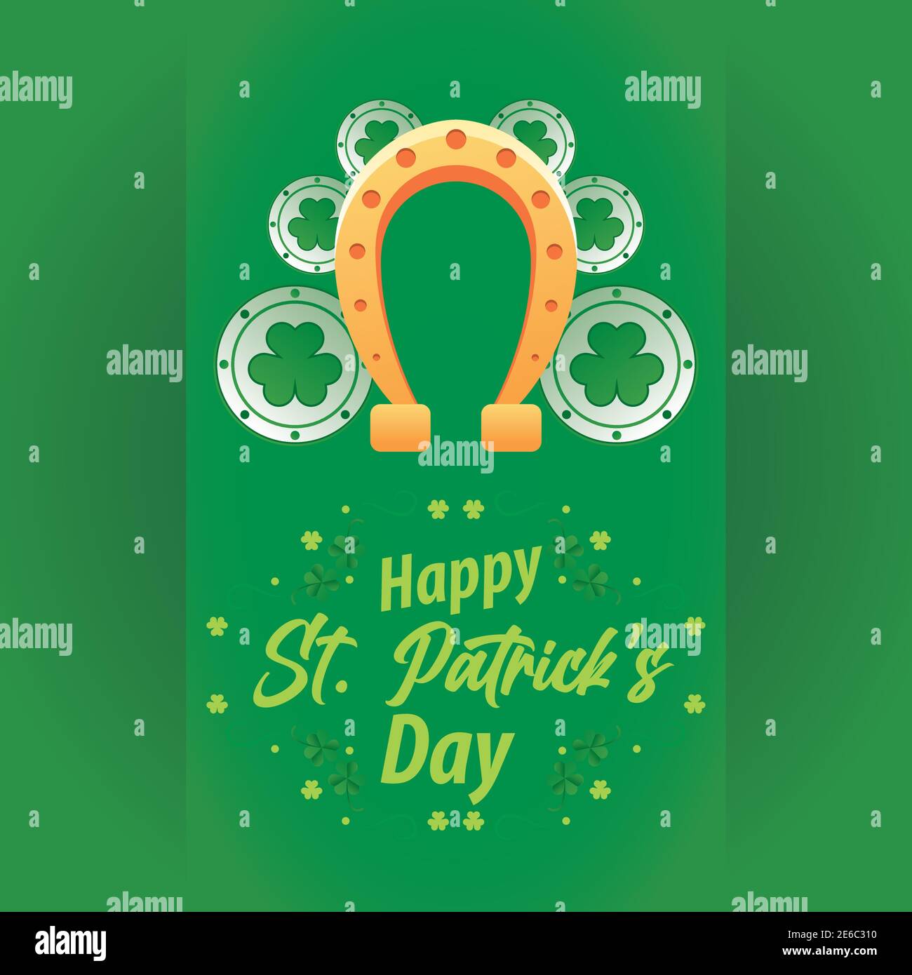 happy saint patricks day lettering with coins treasure and horseshoes ...