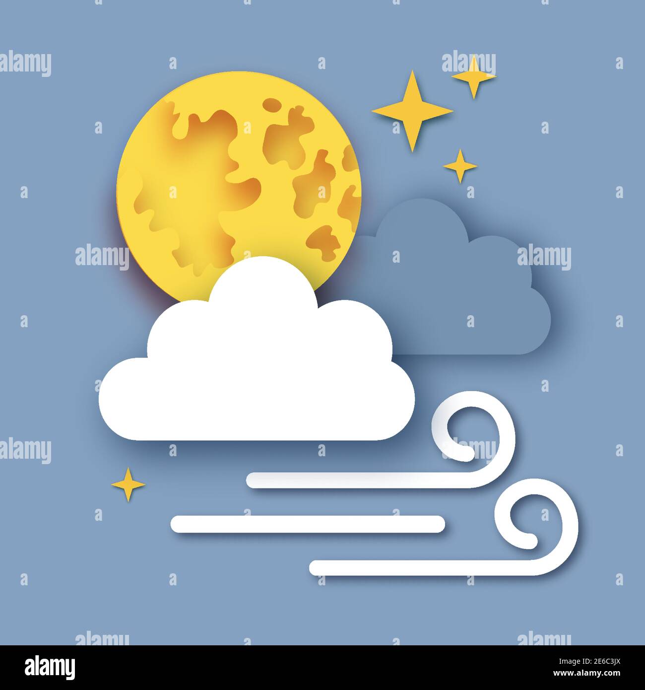 Night sky with Full Moon. Cloudy sky. Windy. Stars. Paper cut Weather ...