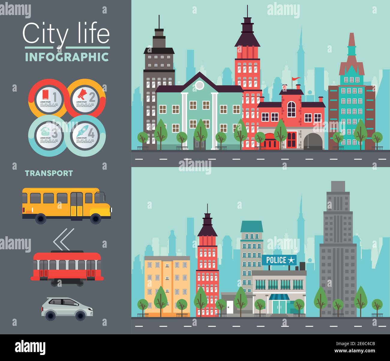 city life megalopolis lettering in cityscapes scenes and vehicles ...