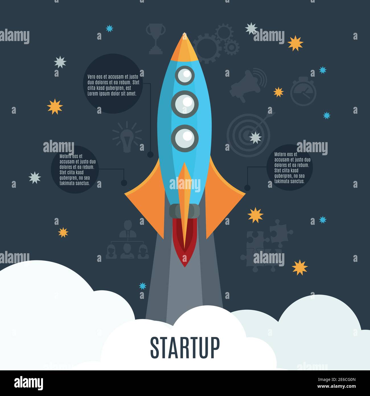 Business startup project launch poster design with retro rocket symbol ...
