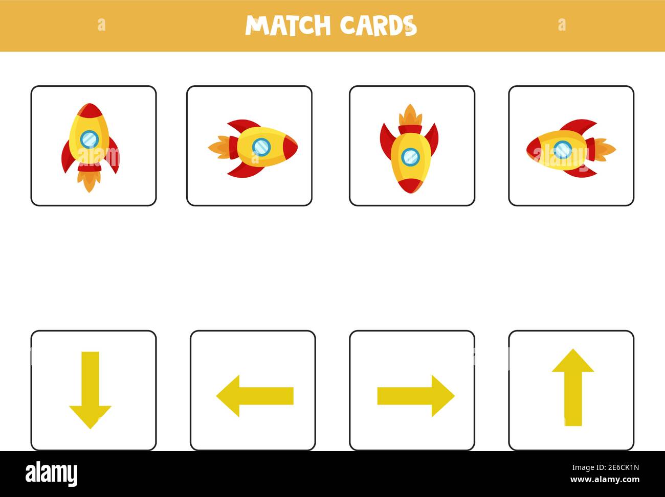 Spatial orientation with carton space rocket. Left, right, up or down ...