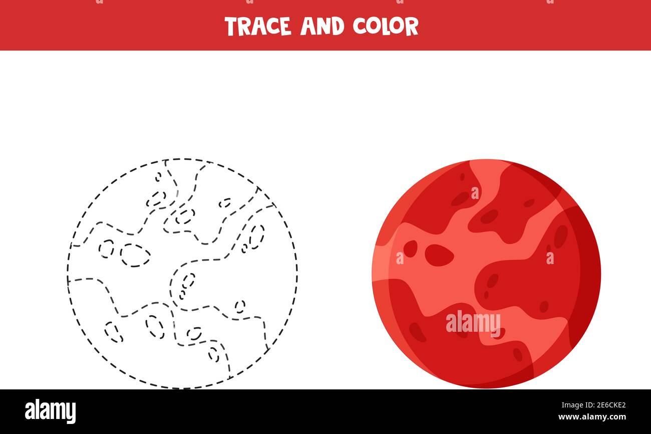 Trace and color red planet Mars. Educational game for kids. Writing and ...